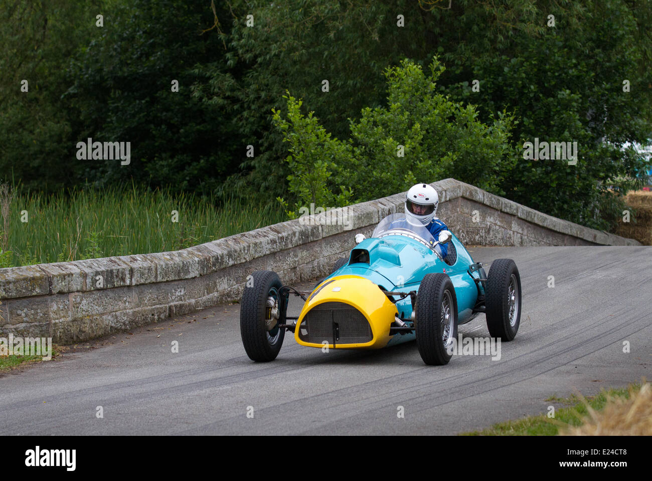 No.4 1958 blue and yellow AC Monoposto driven by Crispin Harris at the ...