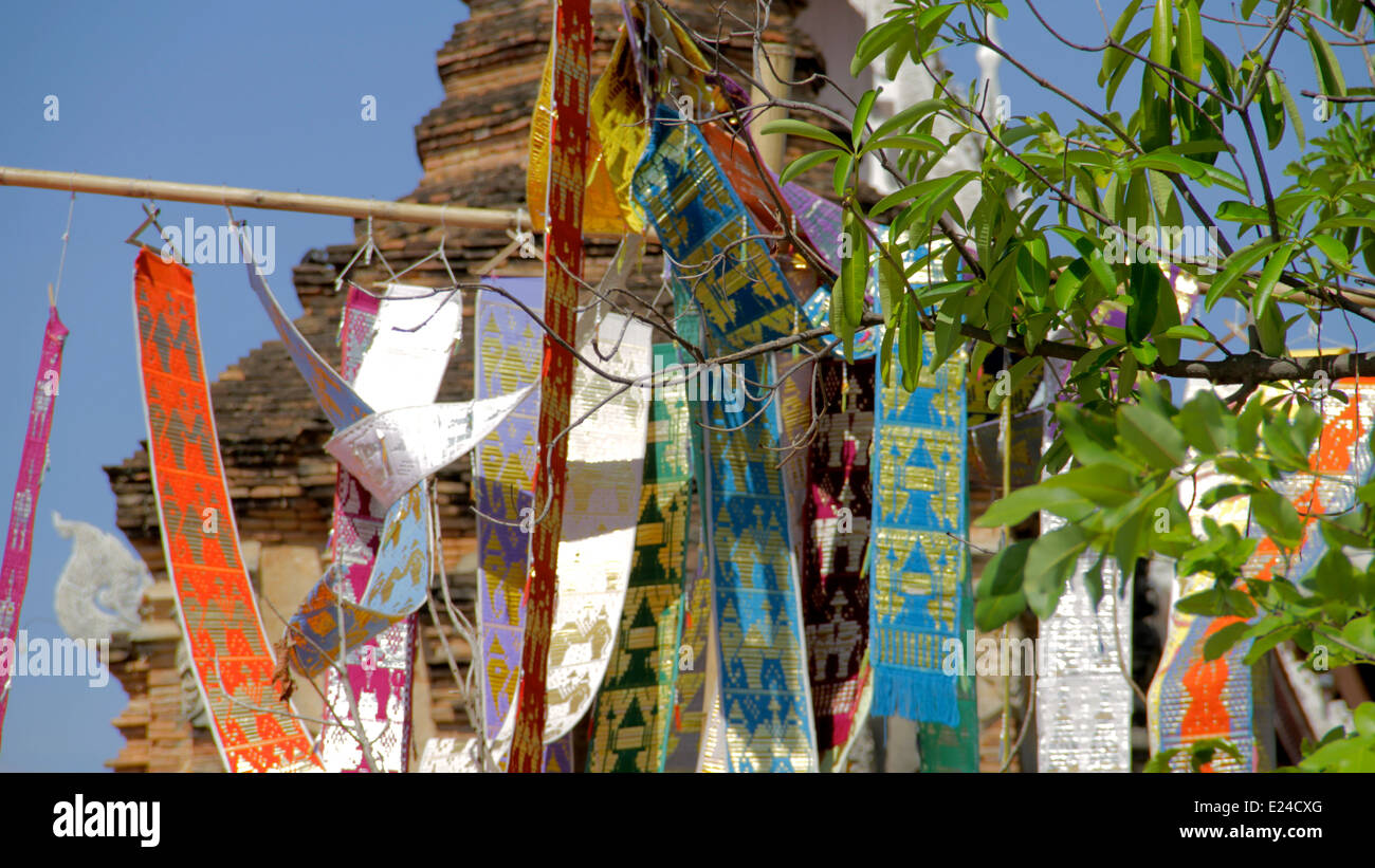 Hanging prayer banners at Buddhist Temple in Chiang Mai, Thailand Stock ...