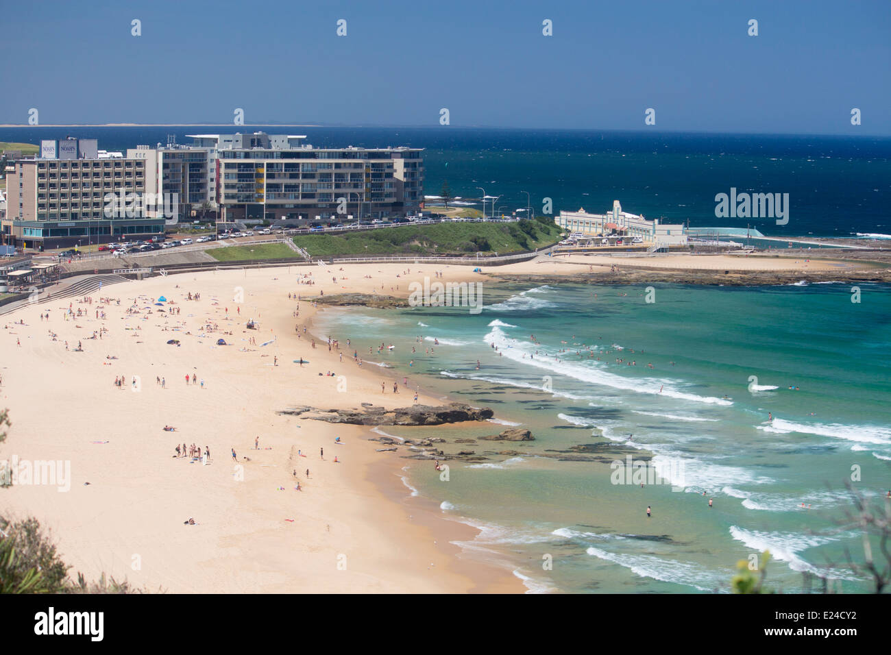 Newcastle Beach wide view with Ocean Baths behind Newcastle New South ...