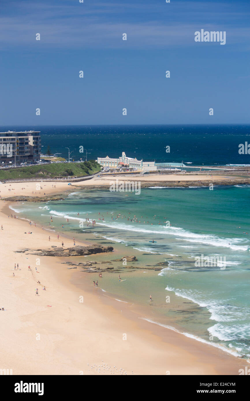 Newcastle Beach wide view with Ocean Baths behind Newcastle New South ...