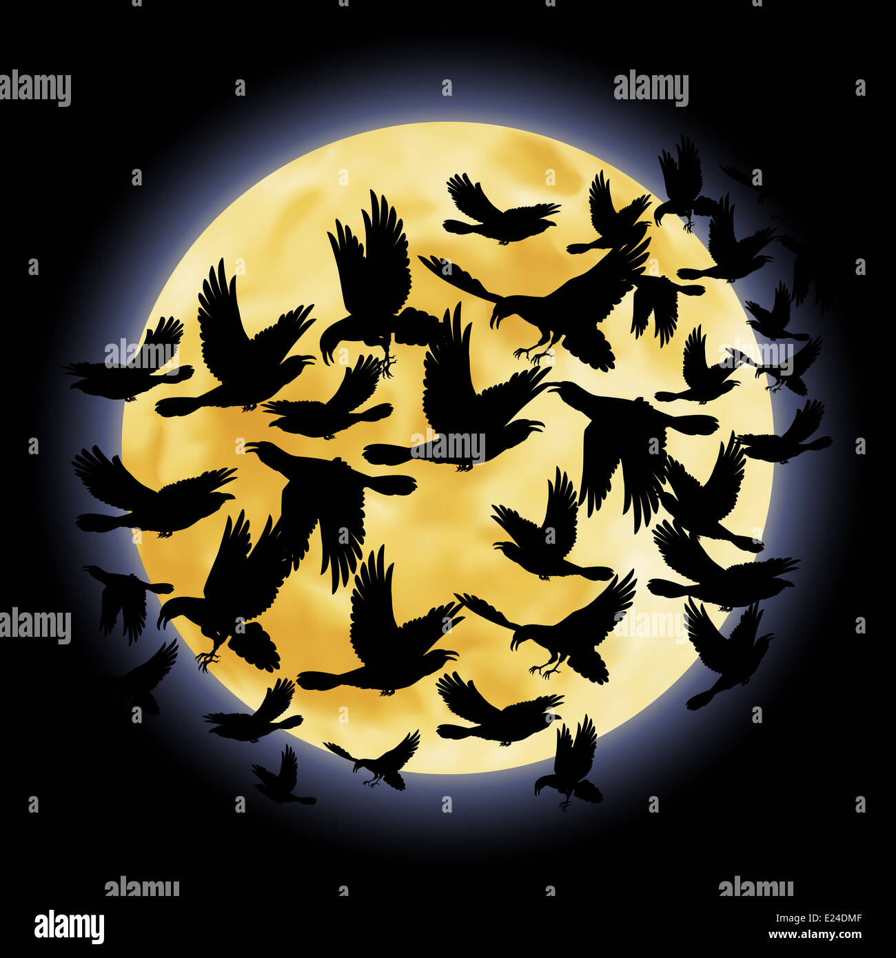 Black crows flying on the background of a full moon night Stock Photo ...