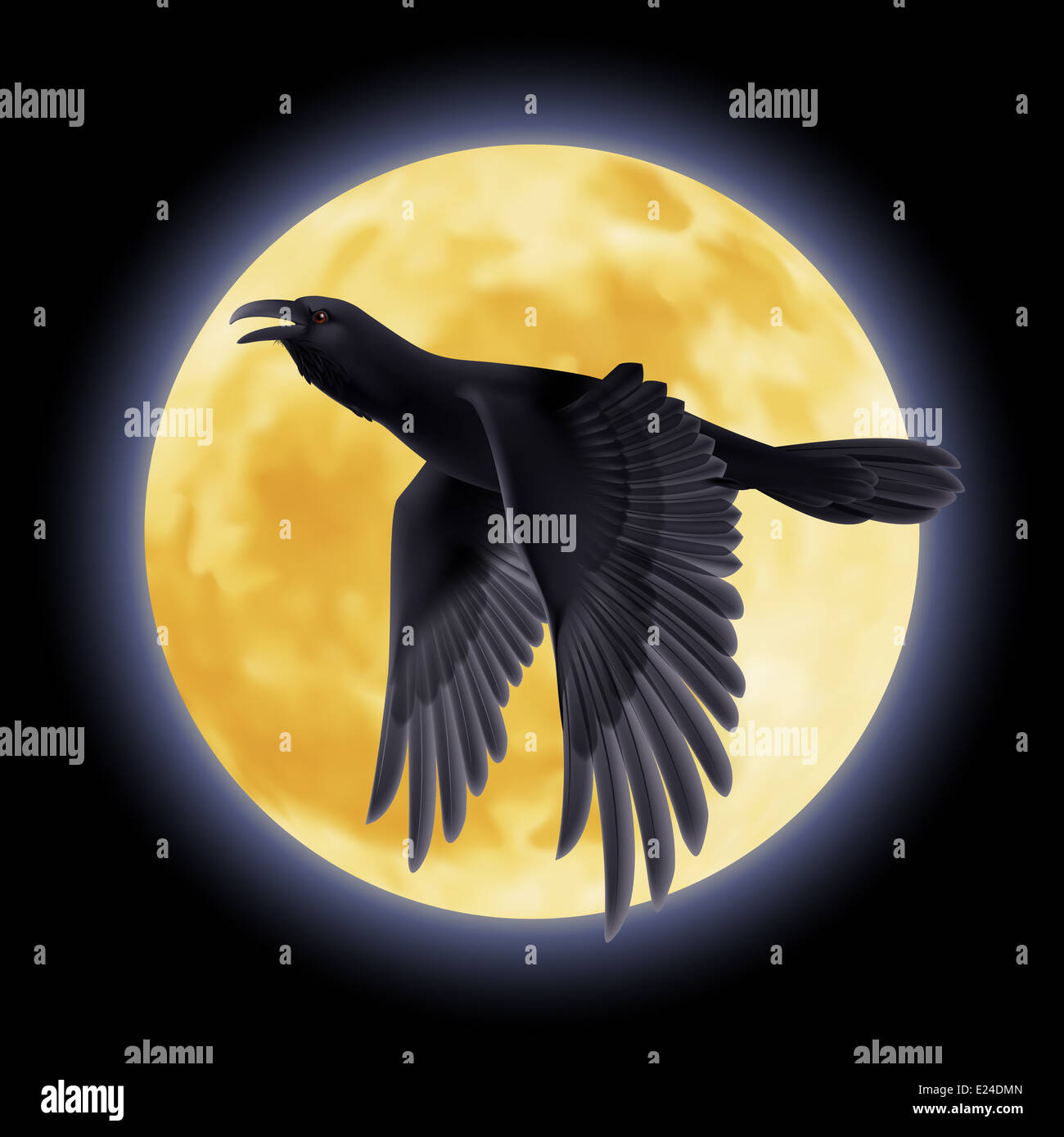 Black crow soars on the background of a moon night Stock Photo - Alamy
