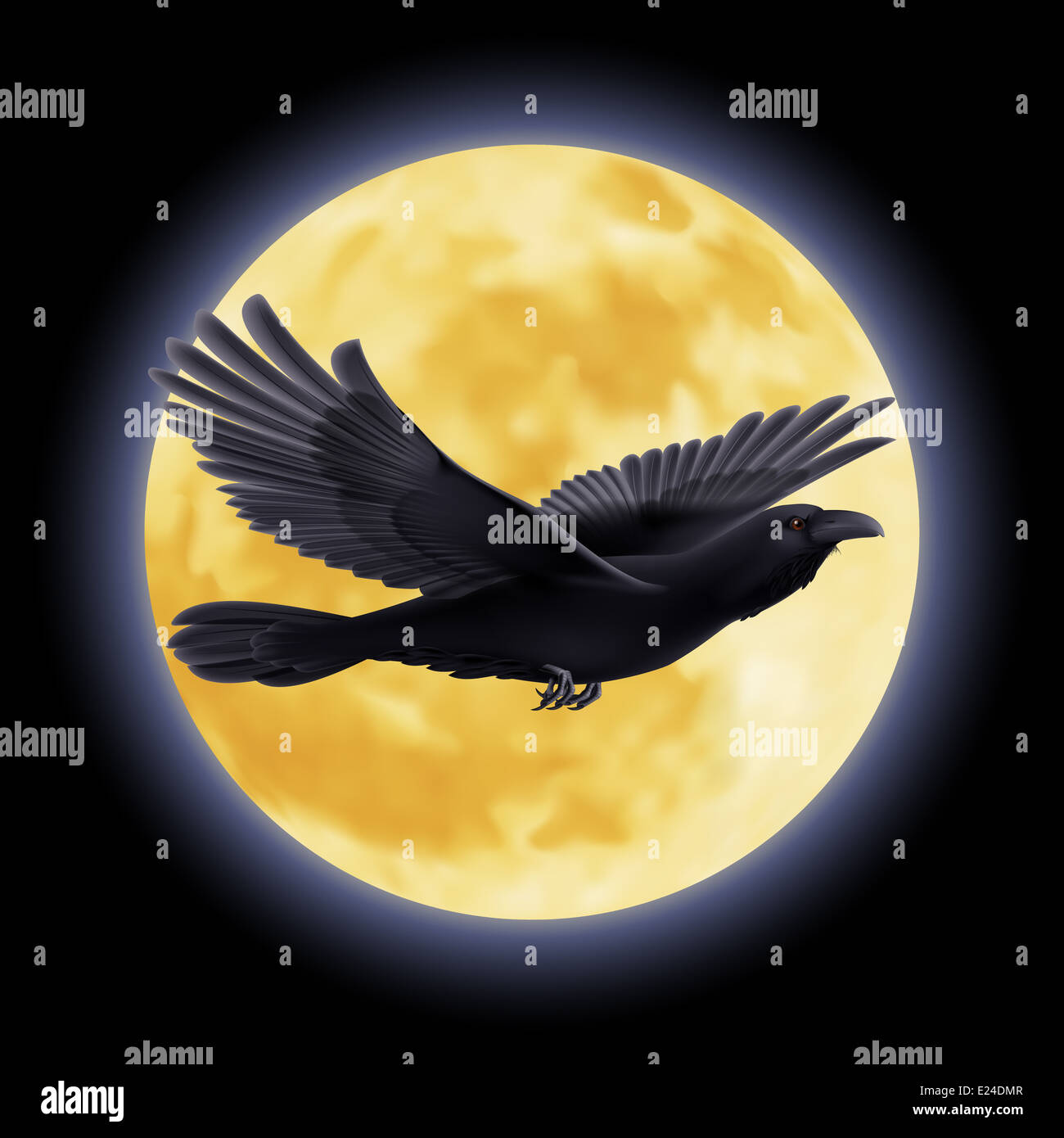 Black crow flying on the background of a moon Stock Photo - Alamy