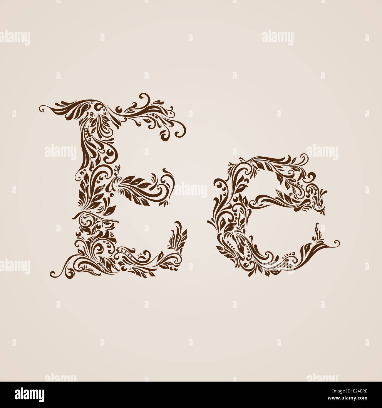 Handsomely decorated letter e in upper and lower case Stock Photo - Alamy