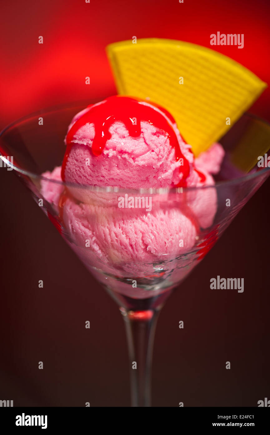 Raspberry ice cream in a Martini glass with with decoration Stock Photo ...