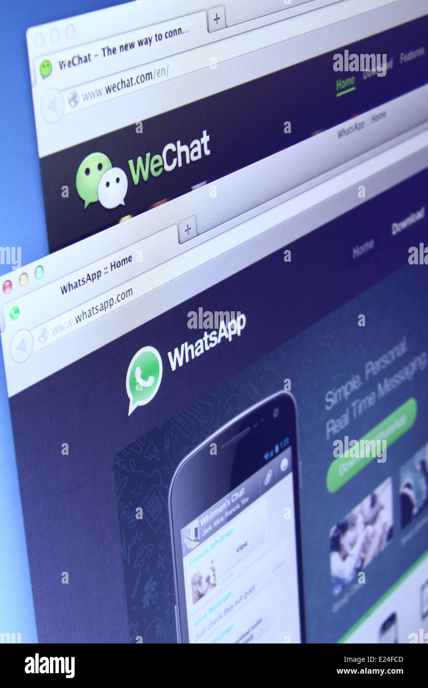 Photo of WhatsApp and WeChat on a monitor screen. They are famous ...