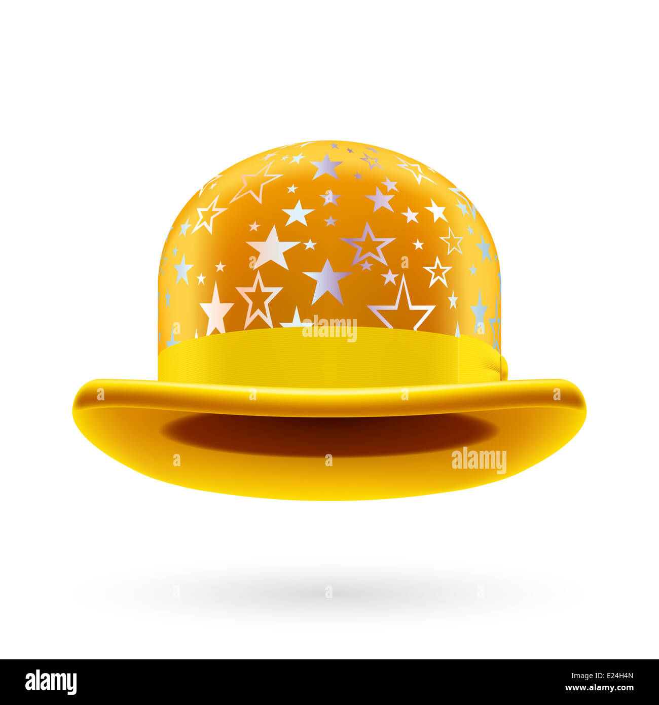 Yellow round bowler hat with silver glistening stars Stock Photo - Alamy