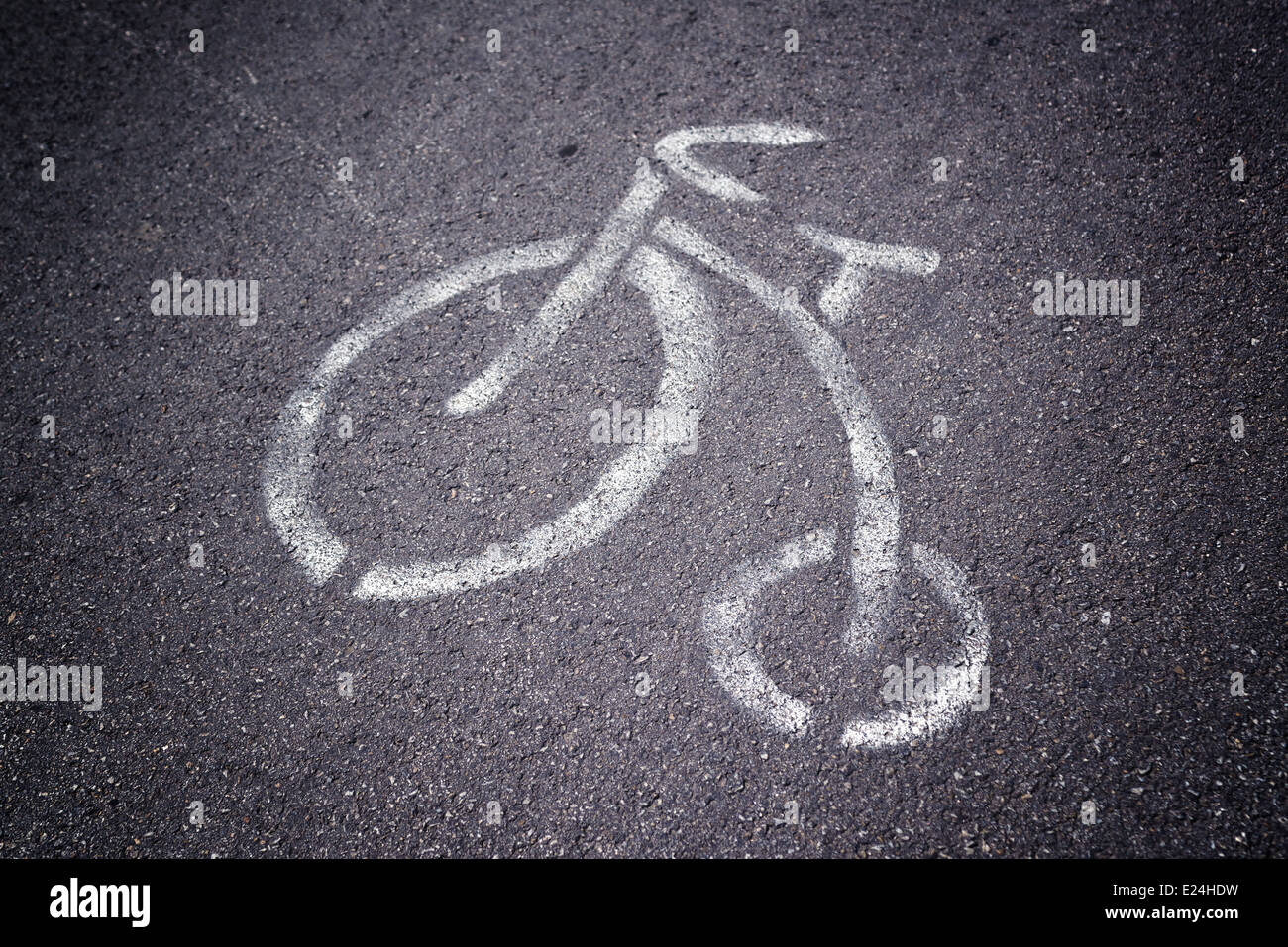Bicycle road mark. White sign for bicycle track surrounded by grass in ...
