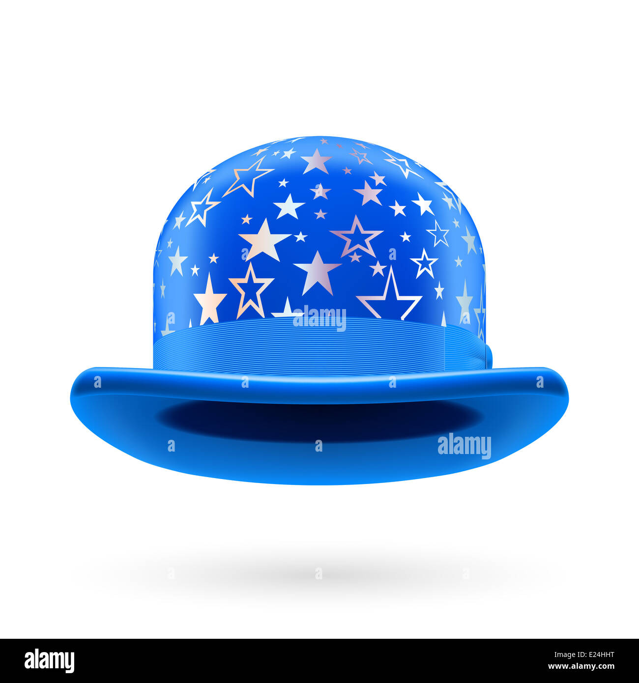 Blue round bowler hat with silver glistening stars Stock Photo - Alamy