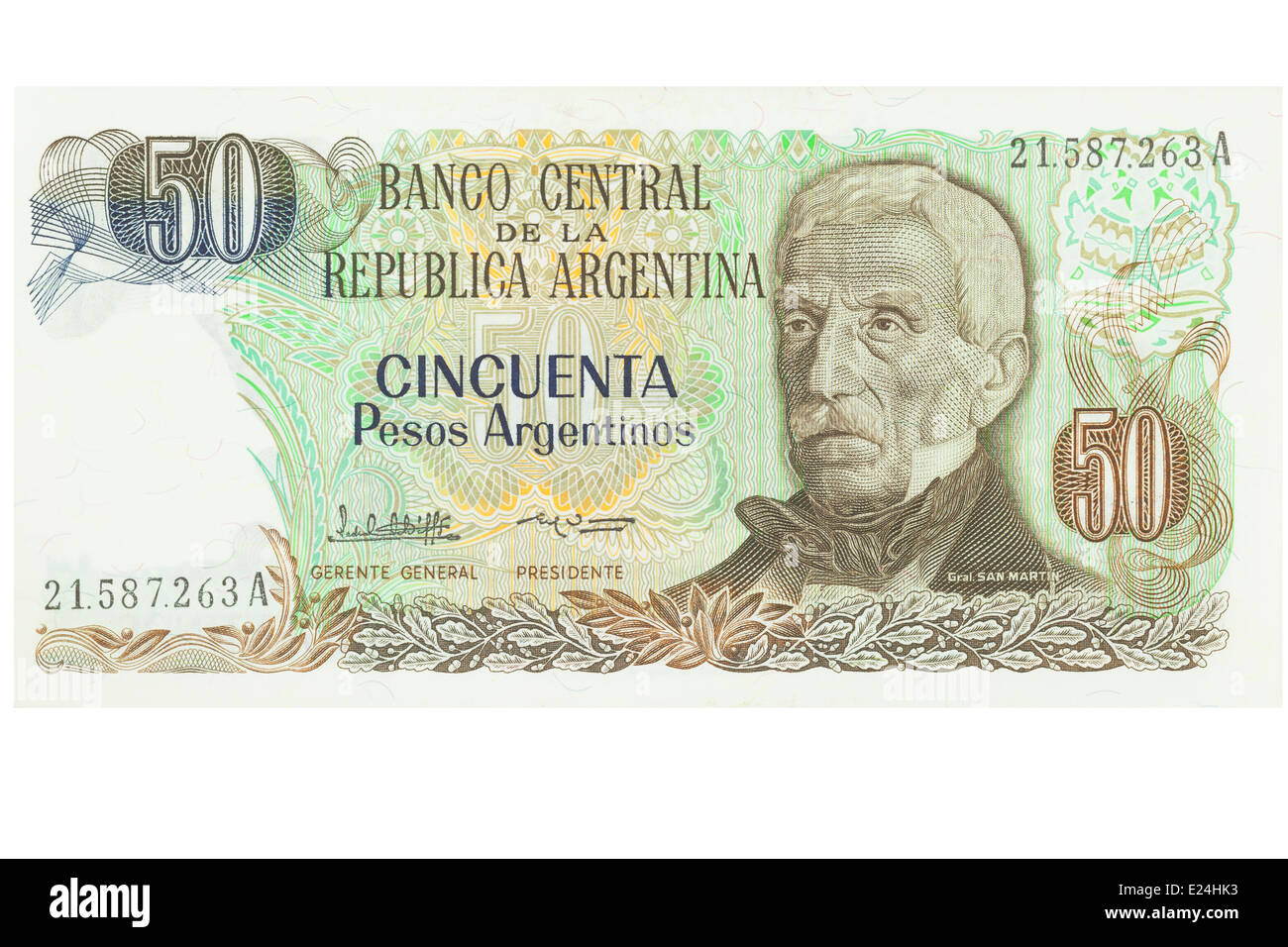 Argentinian fifty peso banknote on a white background Stock Photo - Alamy