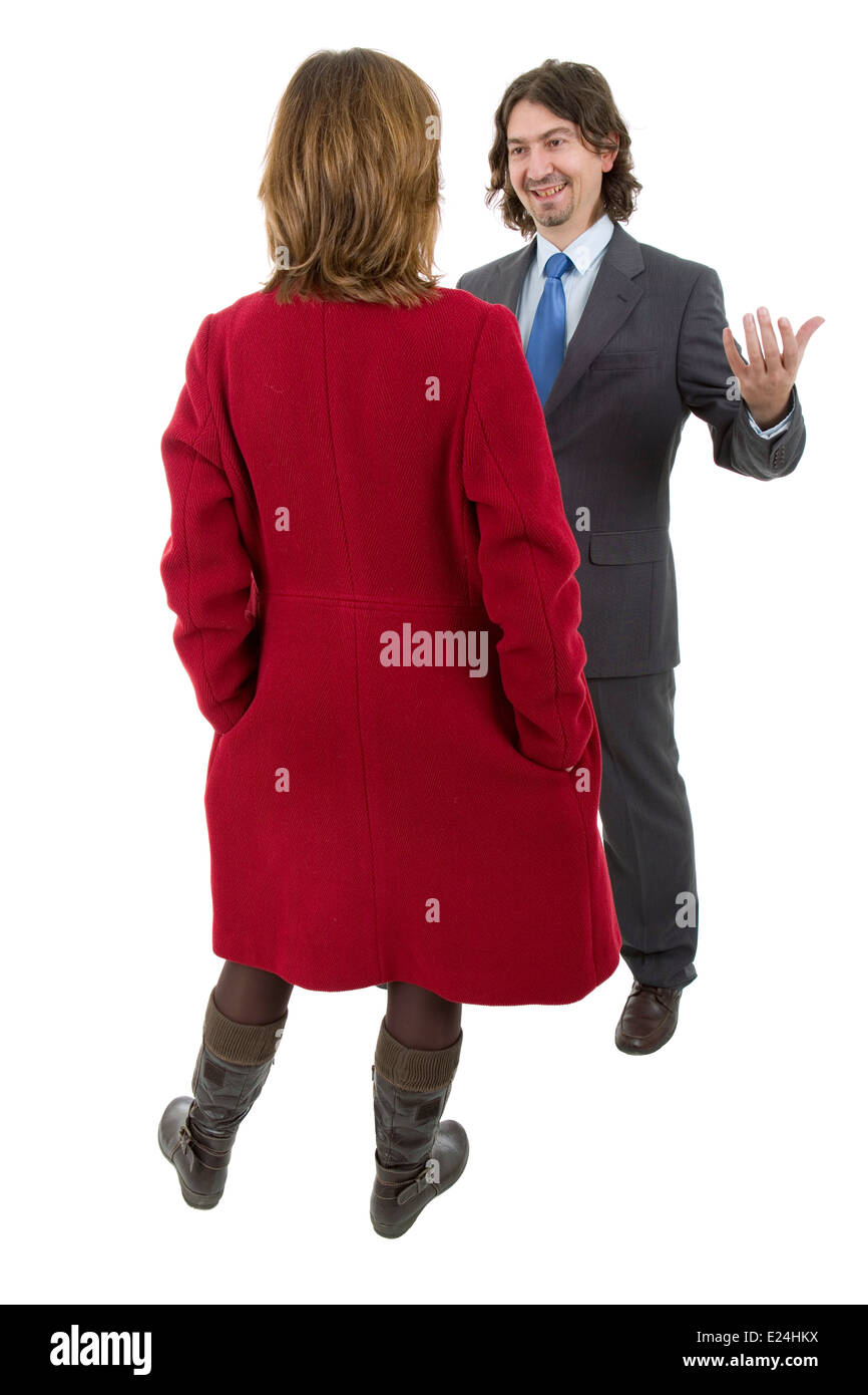 business couple talking, full length, isolated on white Stock Photo - Alamy