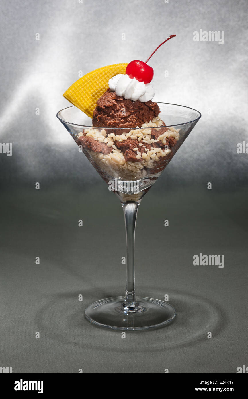 Schwarzwaelder Kirsch ice cream in a Martini glass with with waffle ...