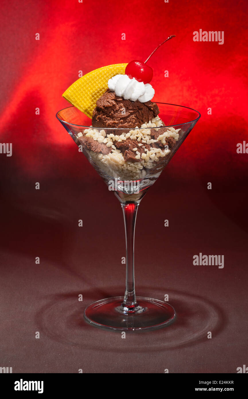 Schwarzwaelder Kirsch ice cream in a Martini glass with with waffle ...