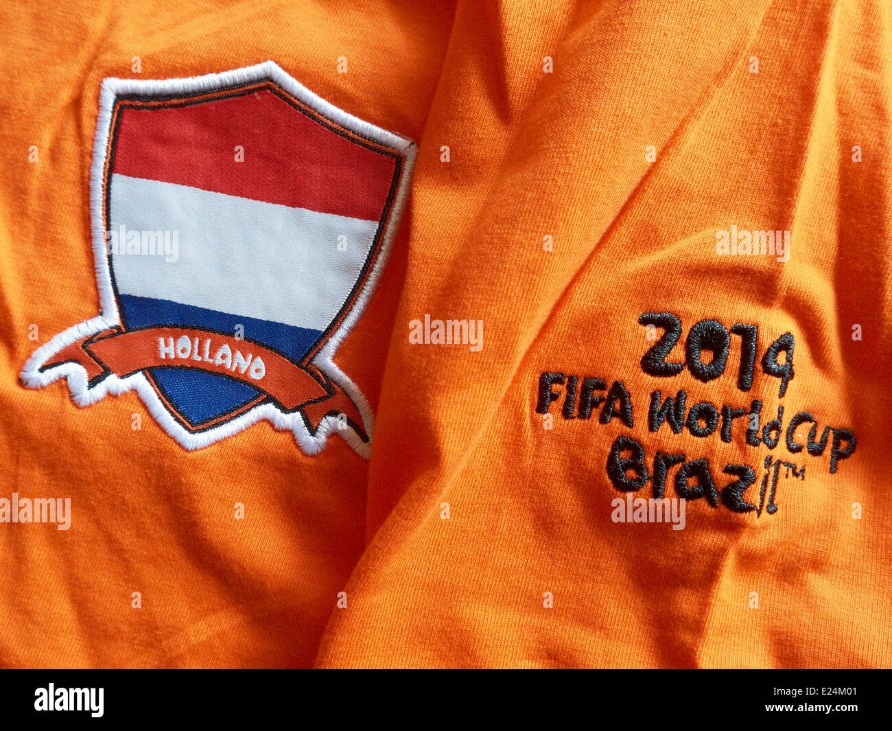 Dutch football shirt with Fifa World cup 2014 logo Stock Photo - Alamy