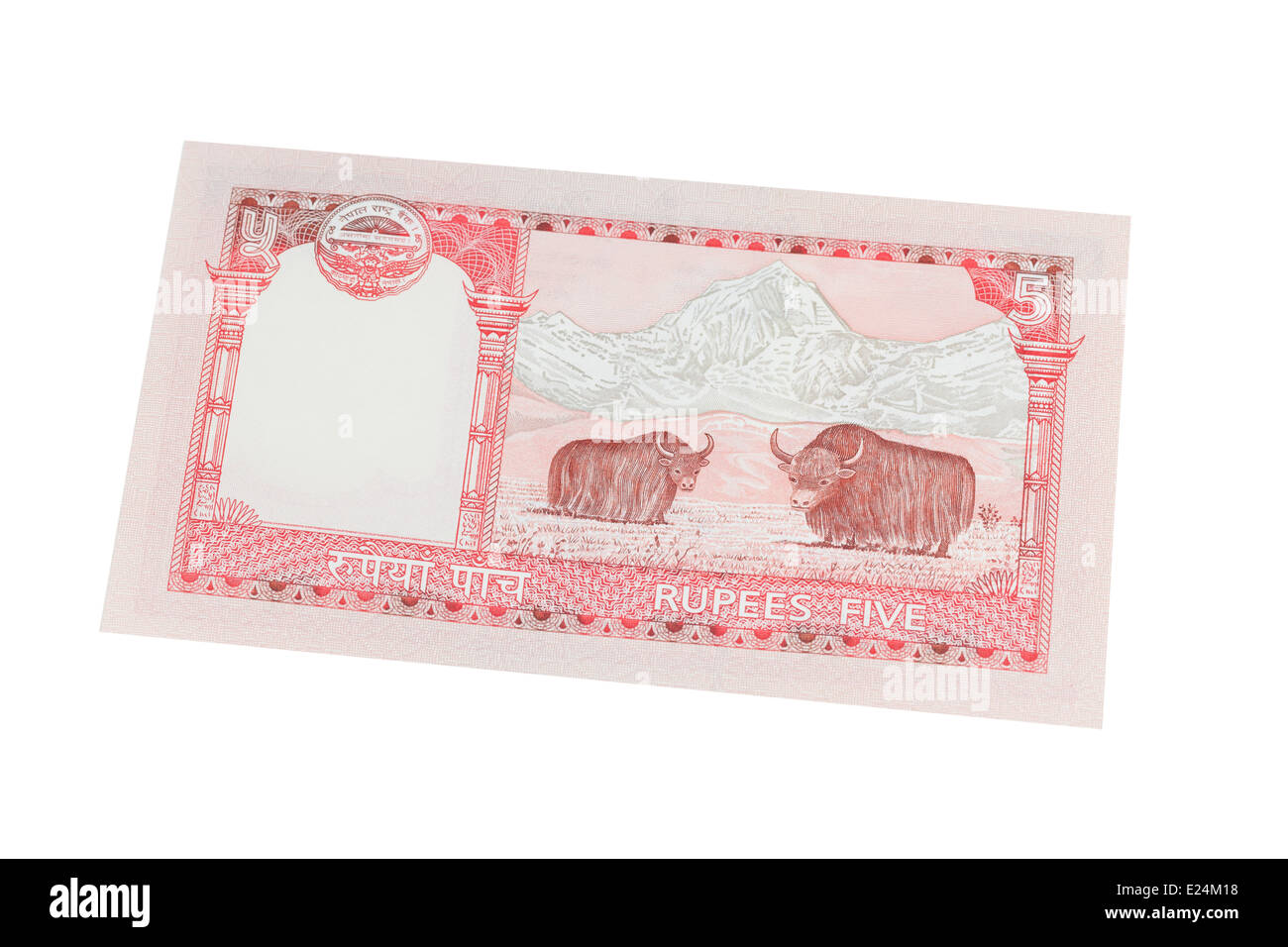 Nepalese five rupee banknote on a white background Stock Photo - Alamy