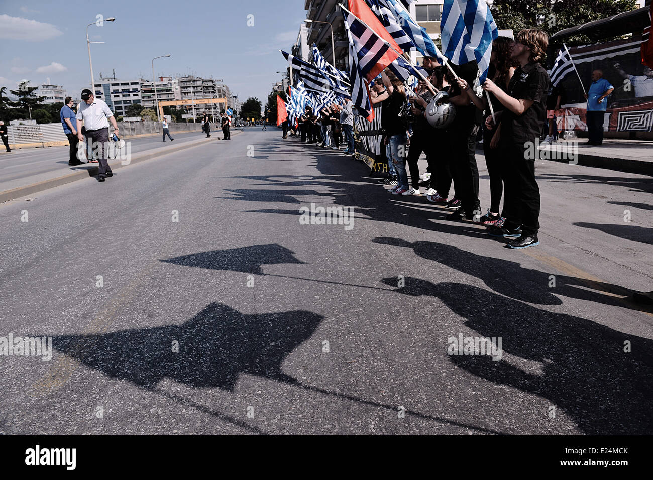 Thessaloniki, Greece. 15th June, 2014. Supporters of Golden Dawn far ...