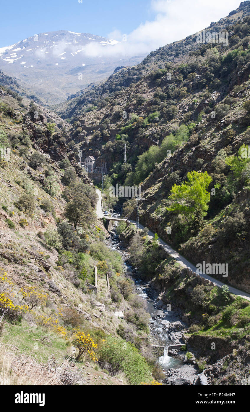 Landscape of the River Rio Poqueira gorge valley, High Alpujarras ...