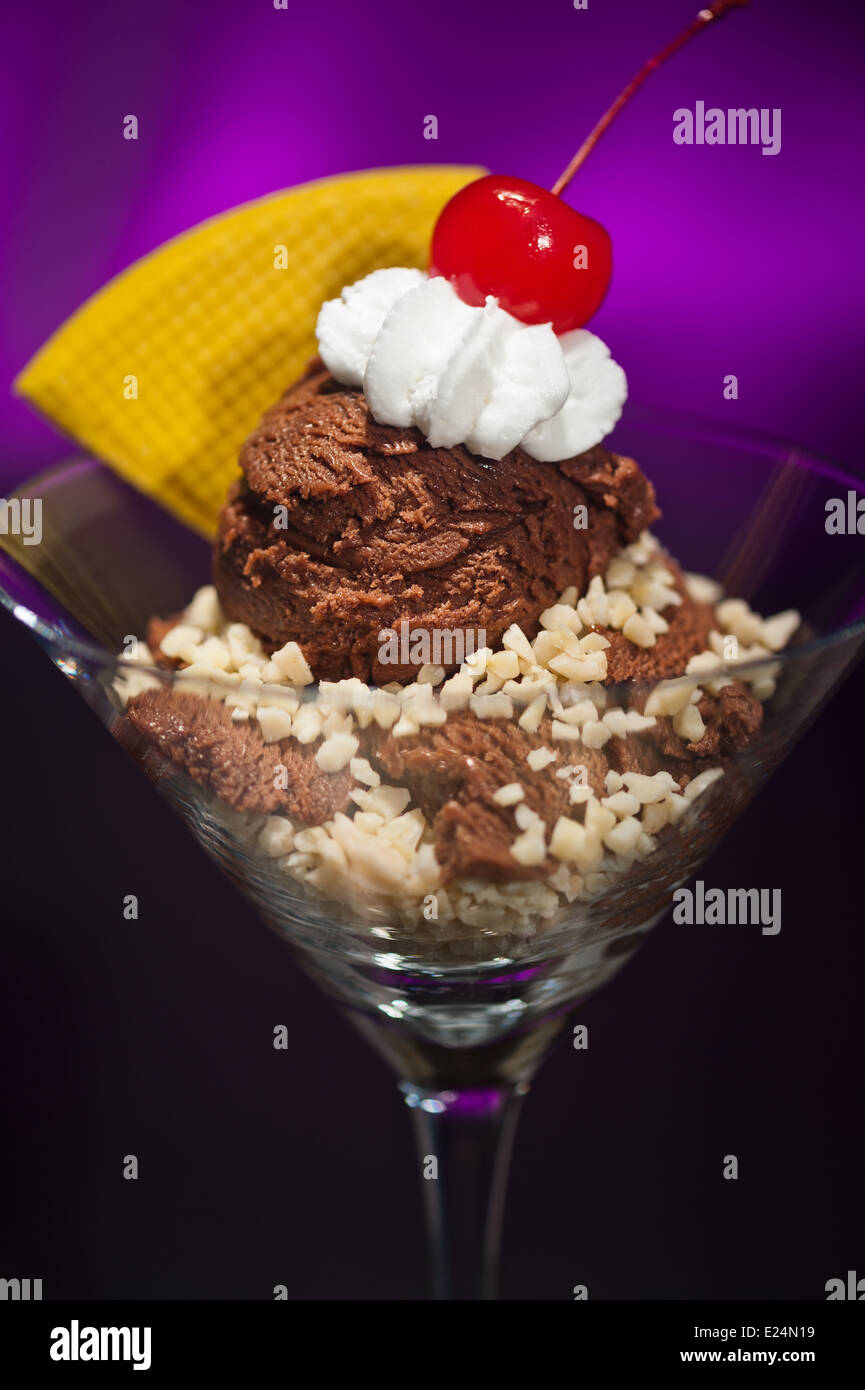 Schwarzwaelder Kirsch ice cream in a Martini glass with with waffle ...