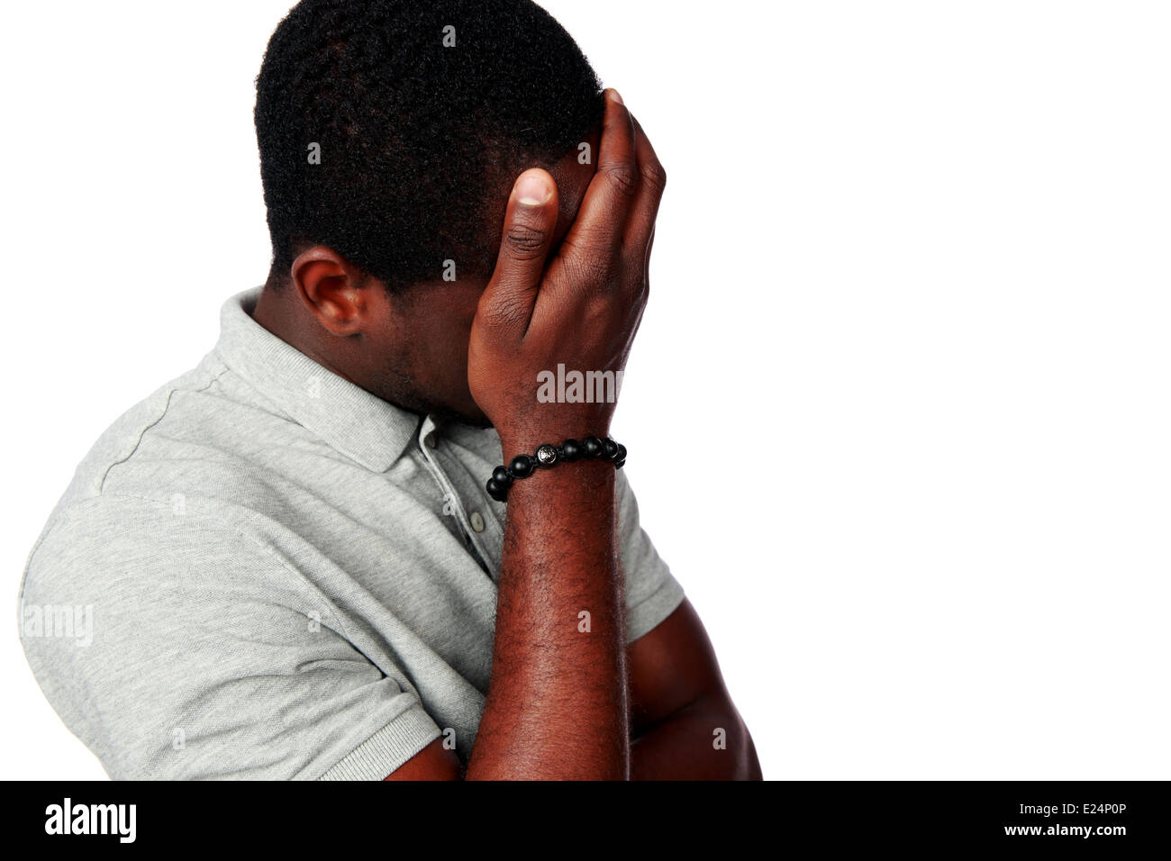 Portrait of a upset african man isolated on white background Stock ...