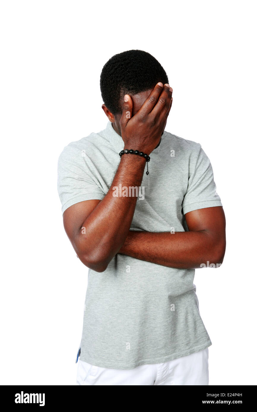 Portrait of a upset african man isolated on white background Stock ...