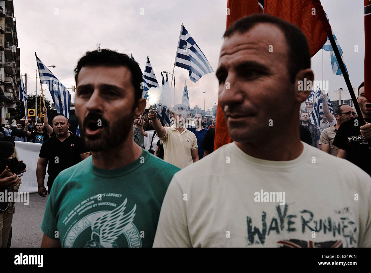 Thessaloniki, Greece. 15th June, 2014. Supporters of Golden Dawn far ...