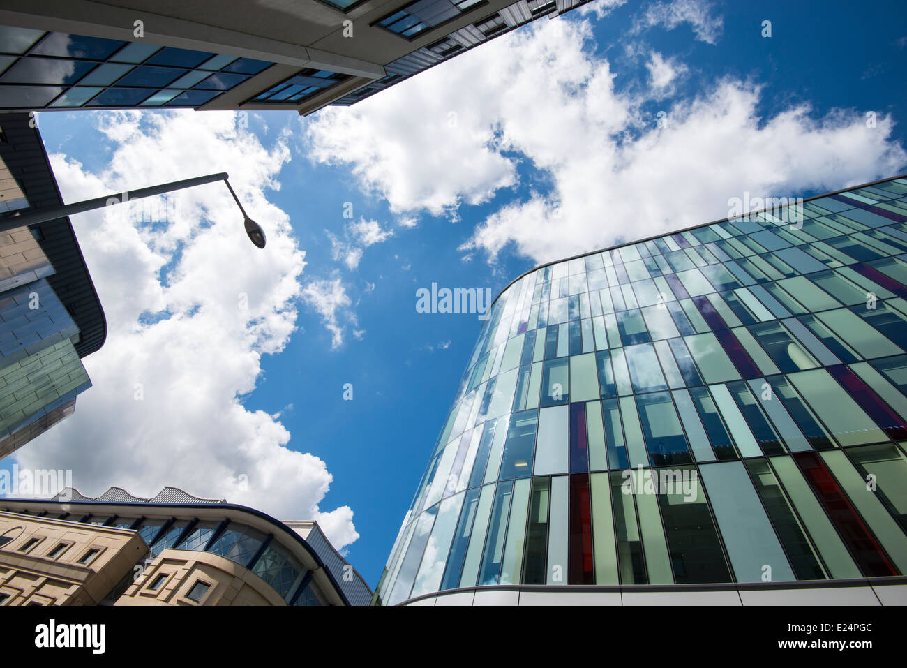 Looking up at modern architecture at Trinity Square Nottingham City ...