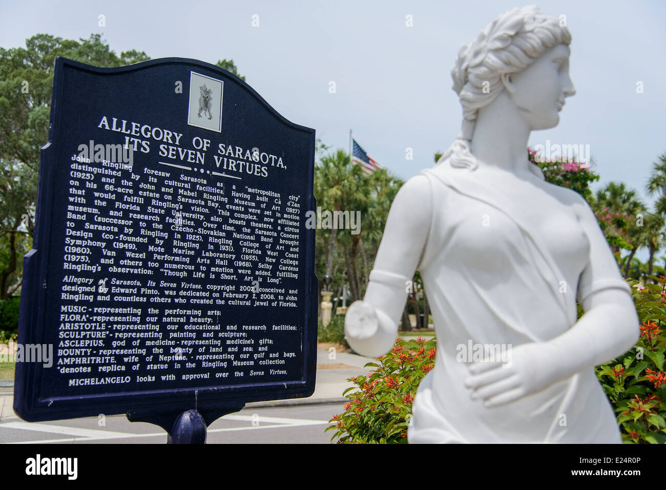 Sign explaining the significance of the statues situated at St. Armand ...