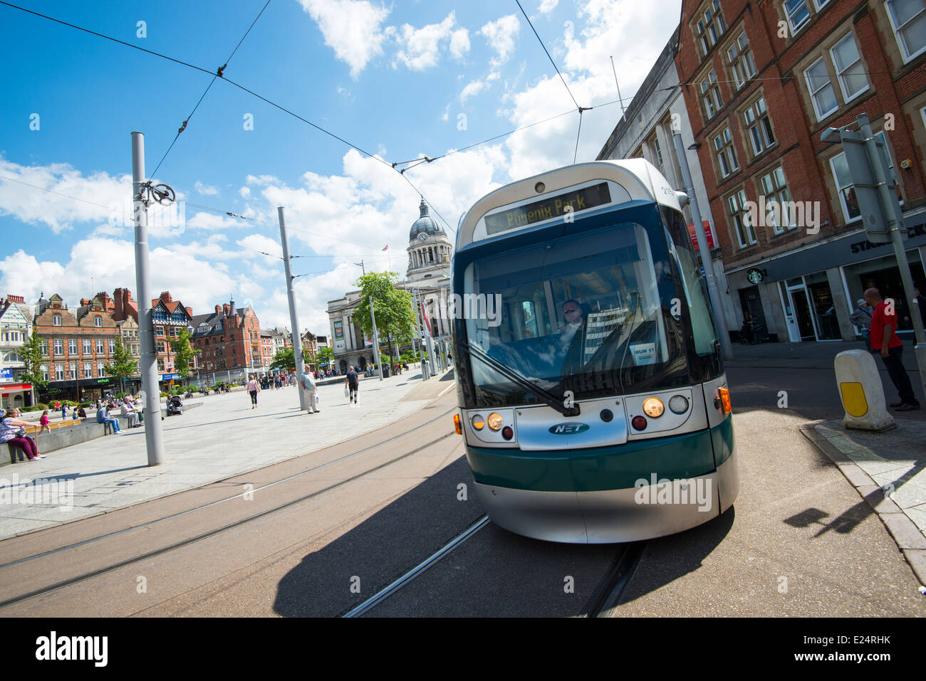 A tram in Market Square Nottingham City Centre, Nottinghamshire England ...