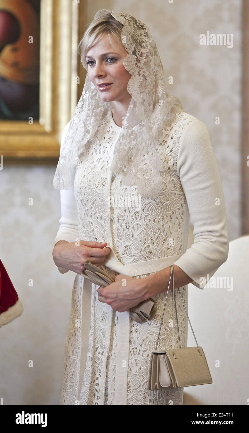 Princess Charlene is received by Pope Benedict XVI during a private ...