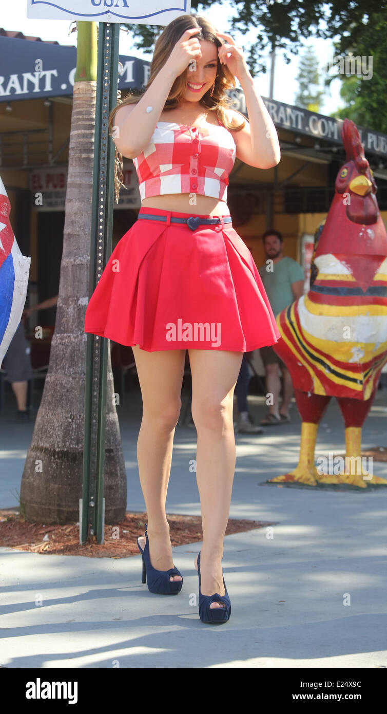 Kelly Brook films a commercial on location in Miami Beach. During the ...