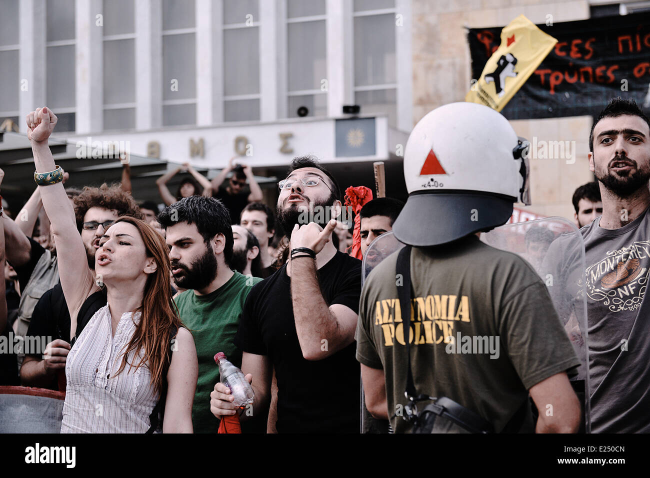 Thessaloniki, Greece. 15th June, 2014. Members of antifascist groups ...