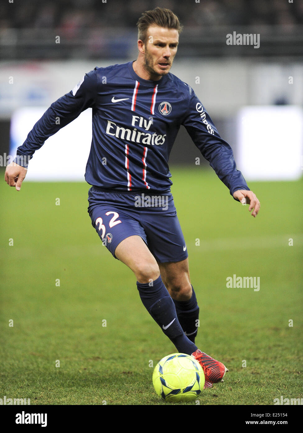 David Beckham of Paris Saint-Germain (PSG) in action during the French ...