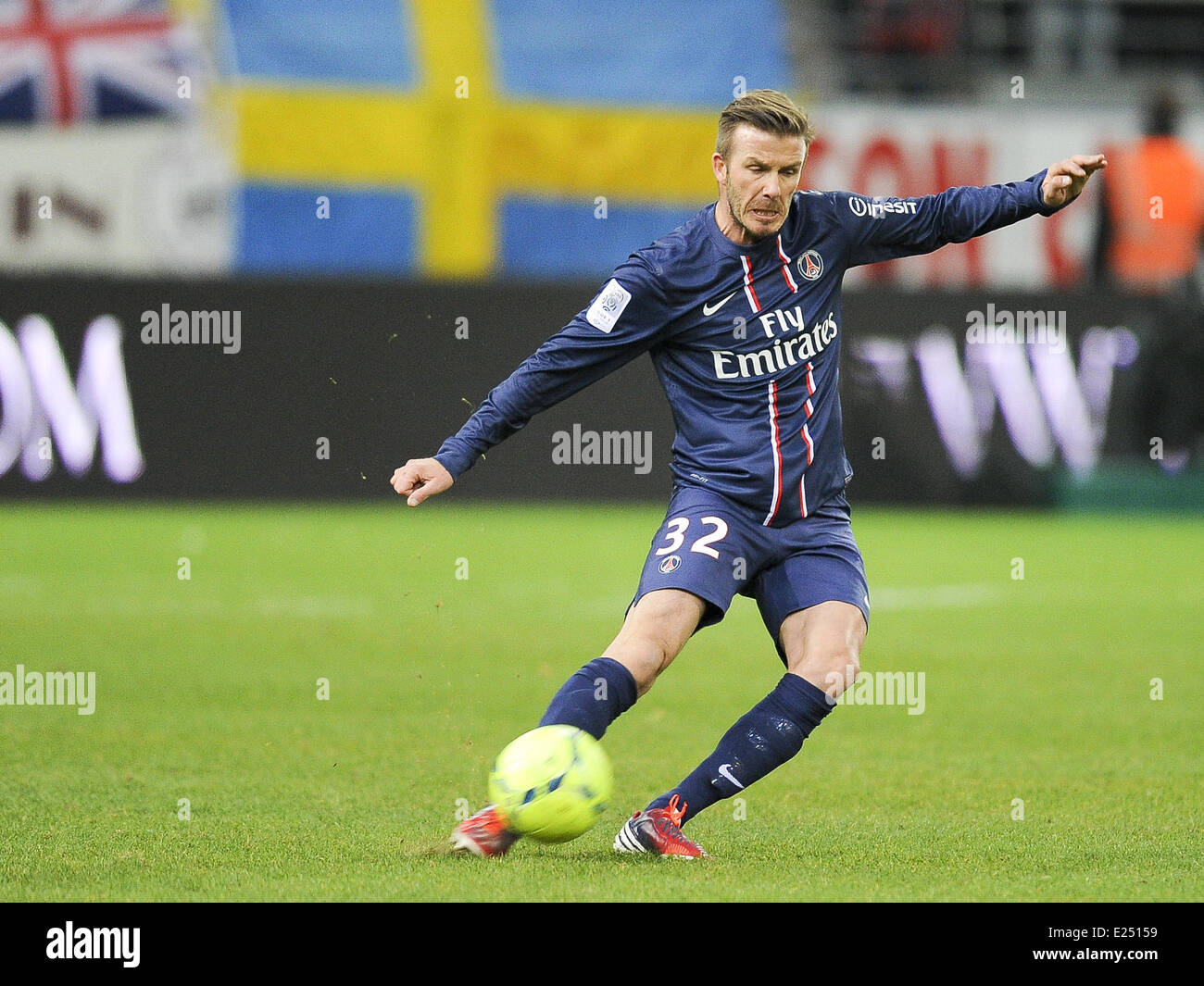 David Beckham of Paris Saint-Germain (PSG) in action during the French ...