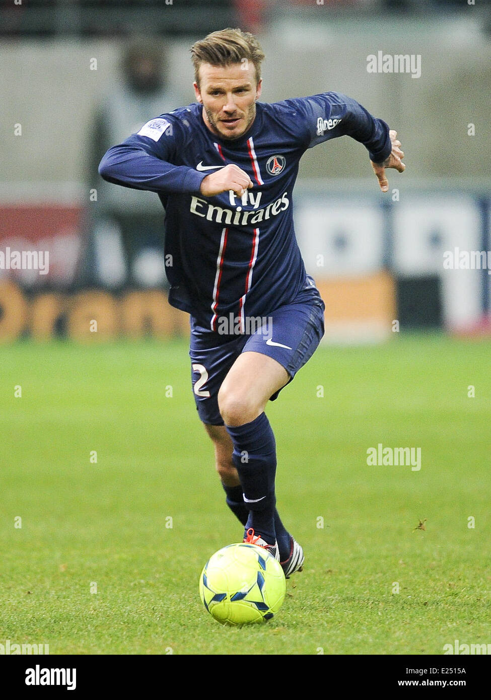 David Beckham of Paris Saint-Germain (PSG) in action during the French ...