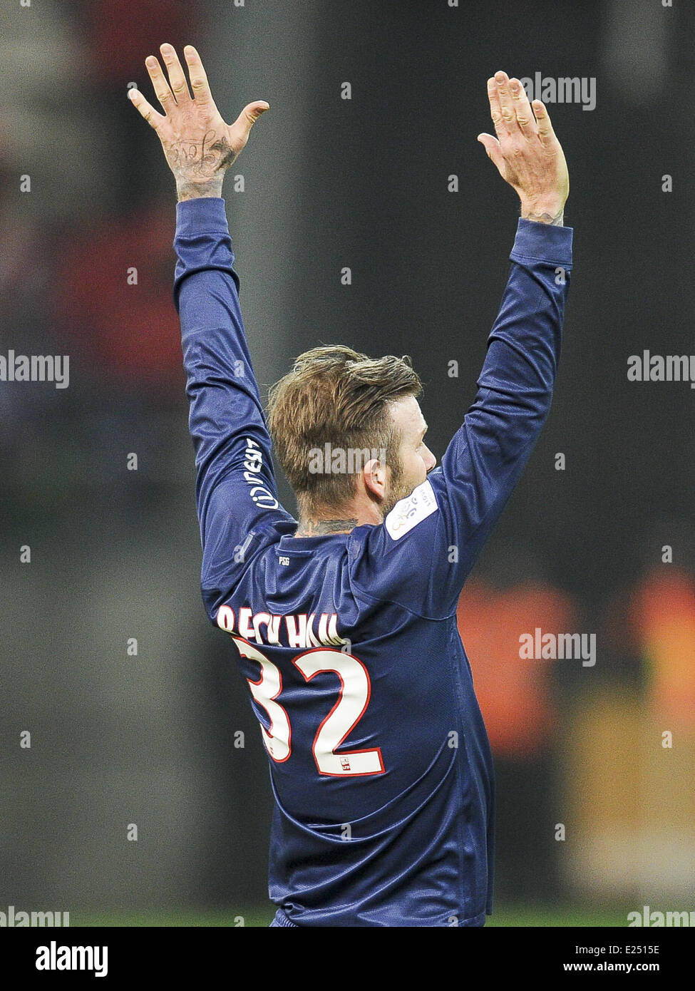 David Beckham of Paris Saint-Germain (PSG) in action during the French ...