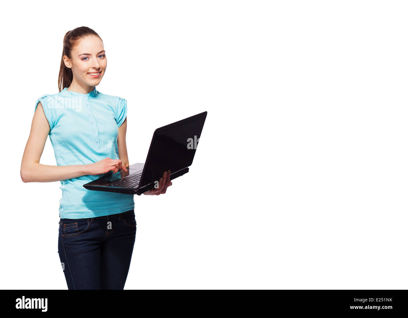 Student with laptop computer. Isolated on white background Stock Photo ...