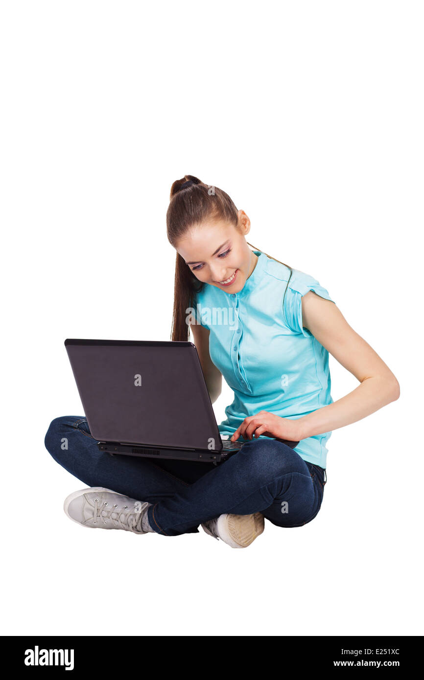 Student with laptop computer. Isolated on white background Stock Photo ...