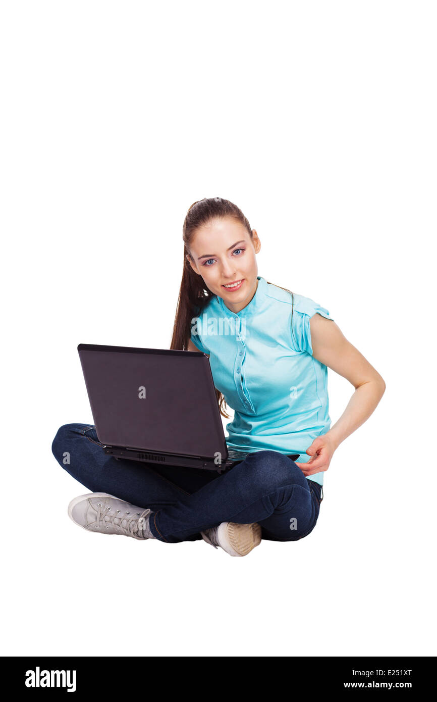 Student with laptop computer. Isolated on white background Stock Photo ...