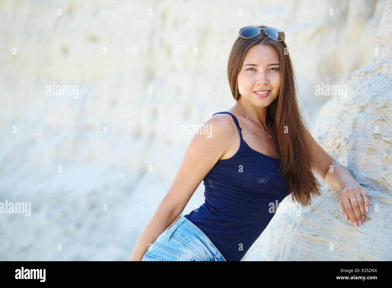 Portrait of pretty girl having rest at resort Stock Photo - Alamy