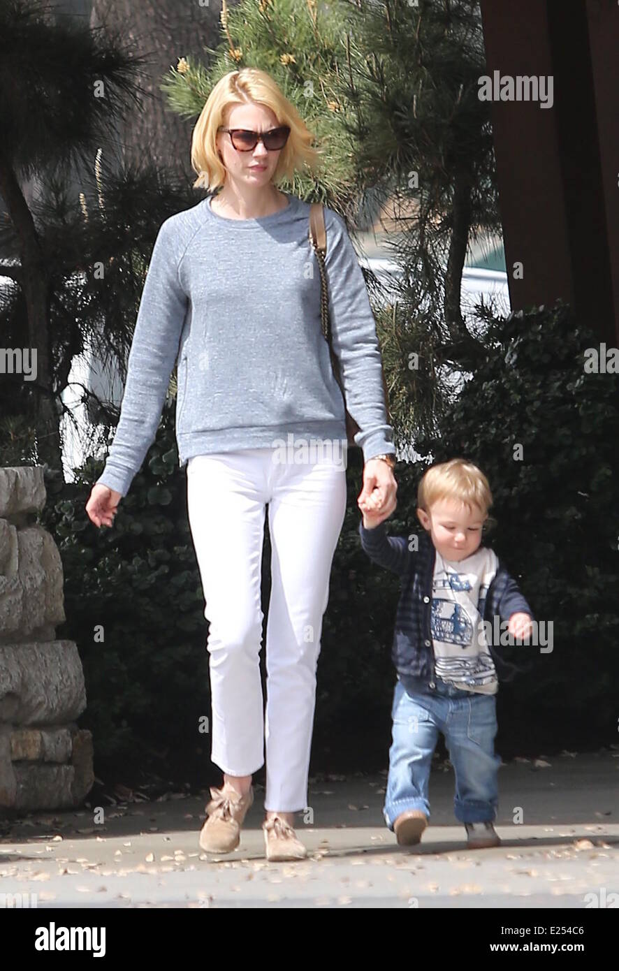 January Jones seen with her son Xander and a friend heading to Houston ...