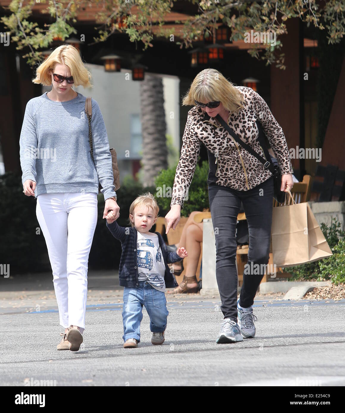 January Jones seen with her son Xander and a friend heading to Houston ...