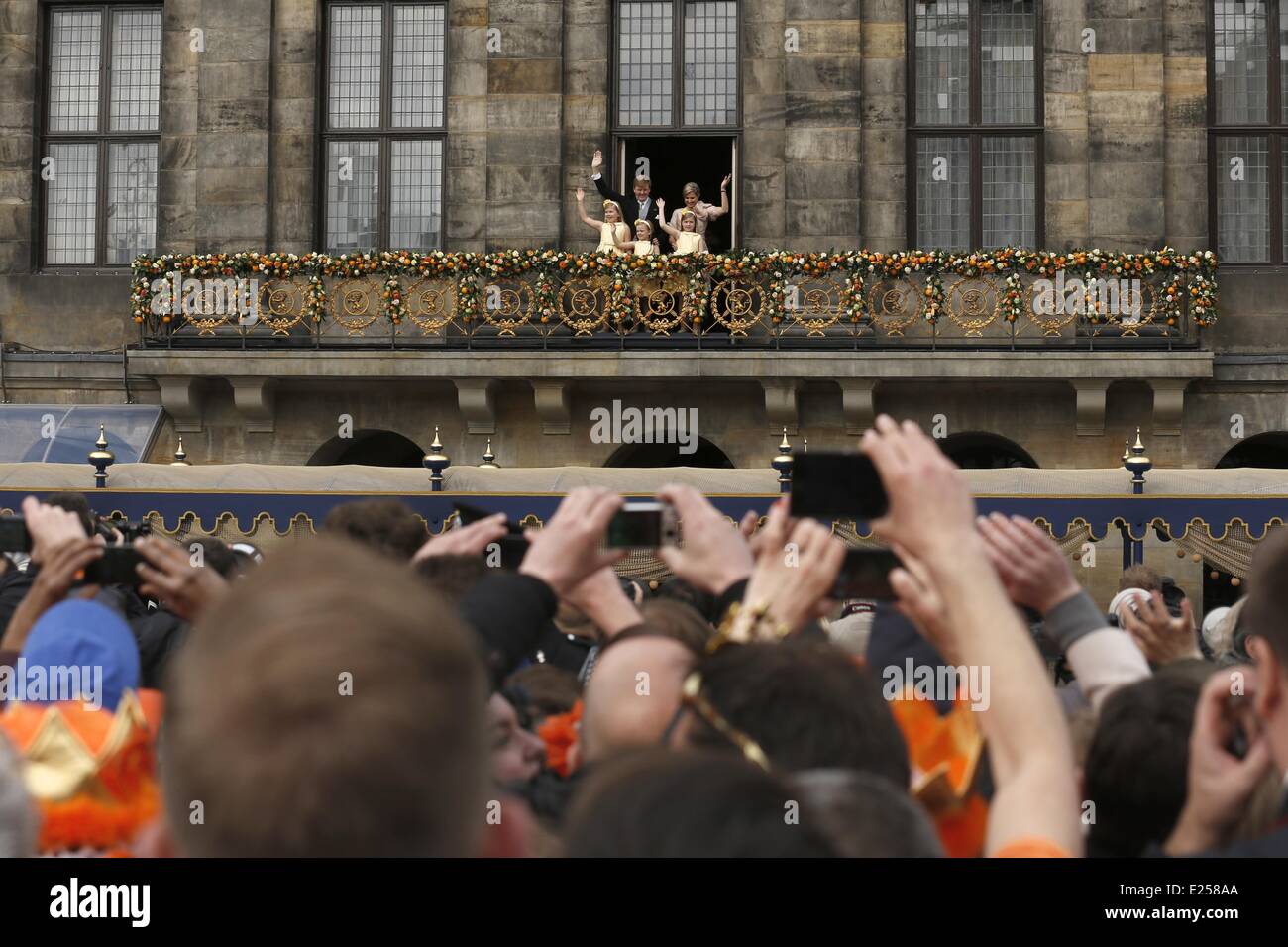 Members of the Dutch Royal family greet crowds after the abdication of ...