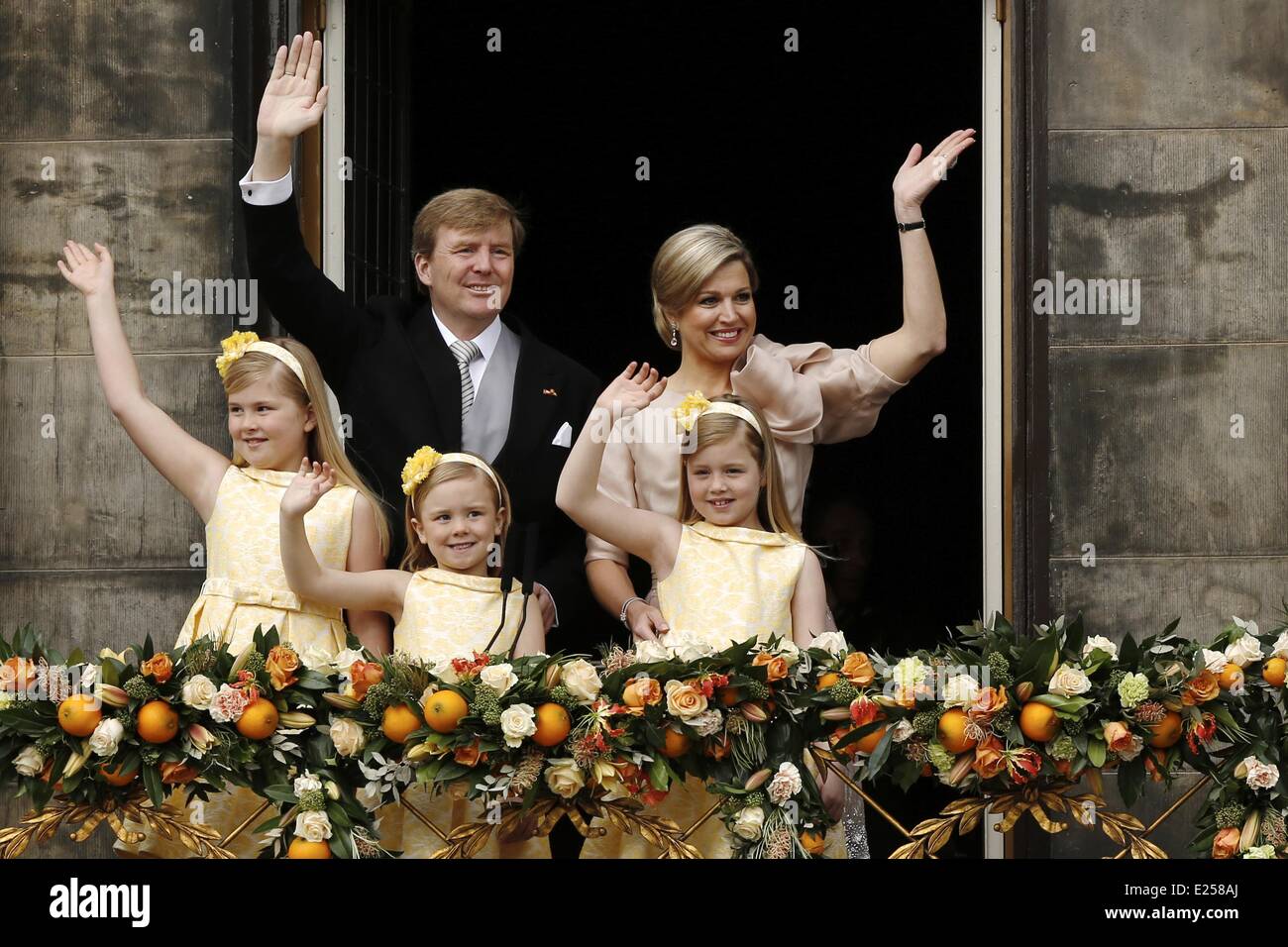 Members of the Dutch Royal family greet crowds after the abdication of ...