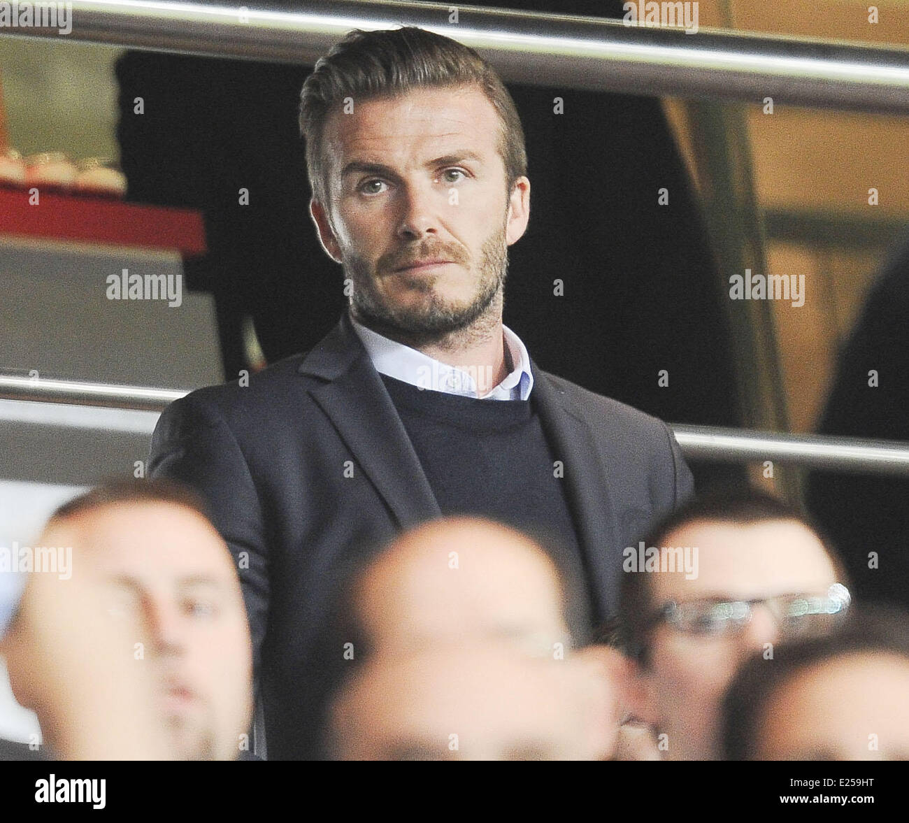 David Beckham and his family at the football match between Paris Saint ...