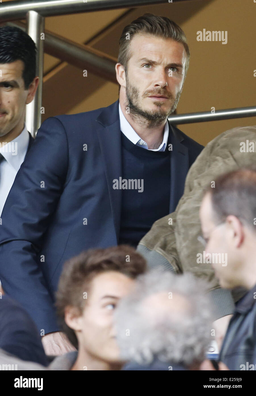 David Beckham and his family at the football match between Paris Saint ...