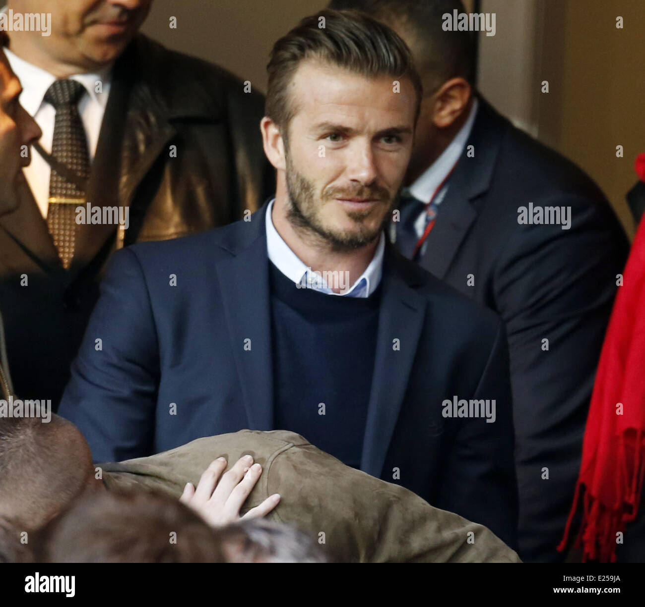 David Beckham and his family at the football match between Paris Saint ...
