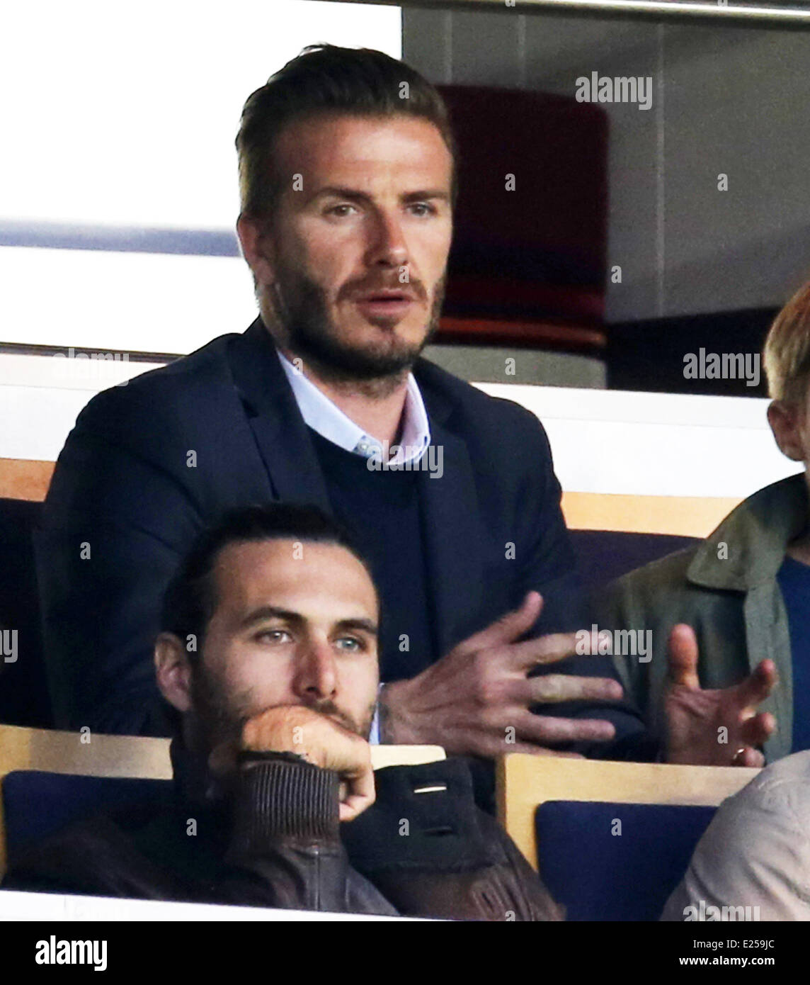 David Beckham and his family at the football match between Paris Saint ...