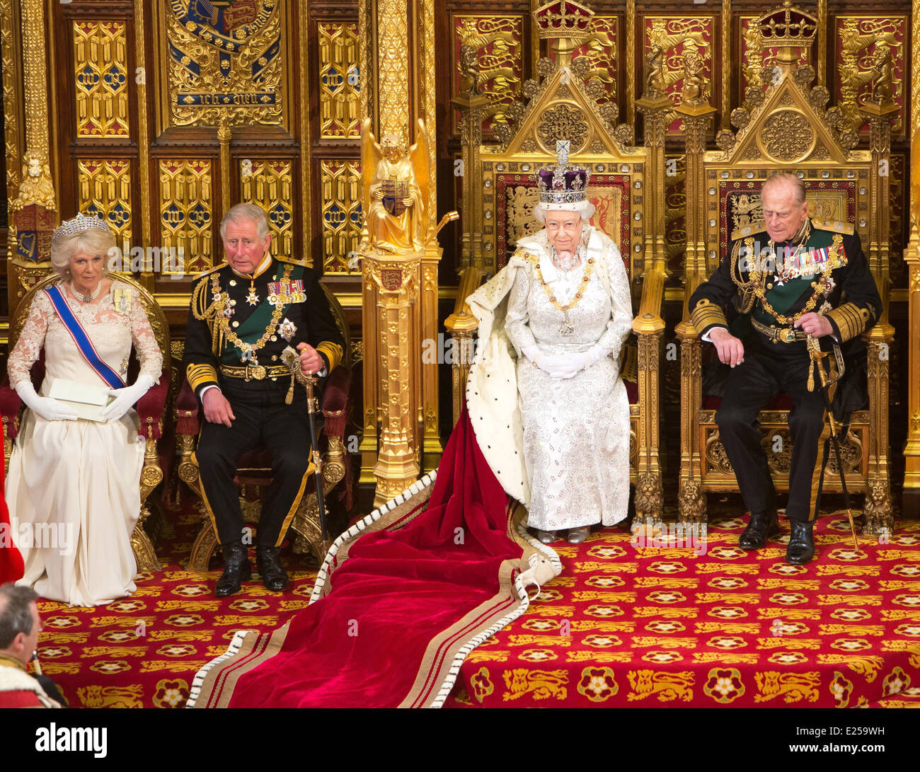 Queen Elizabeth II, attends the annual State Opening of Parliament ...