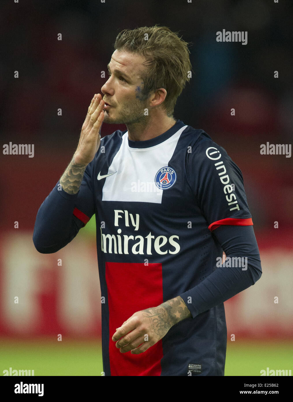 David Beckham last game in French L1 football match between Paris St ...