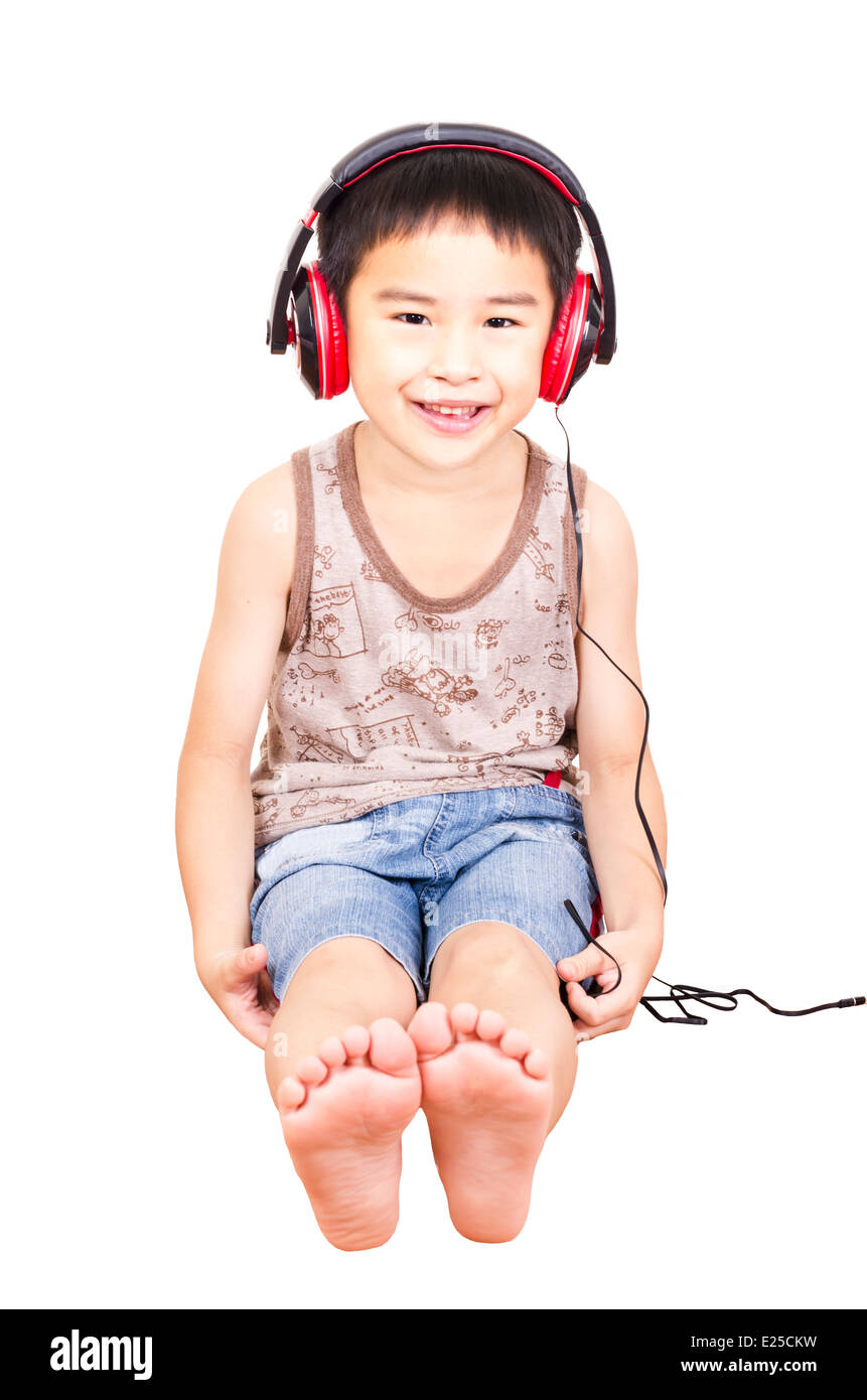 Cute children listen to music Stock Photo - Alamy